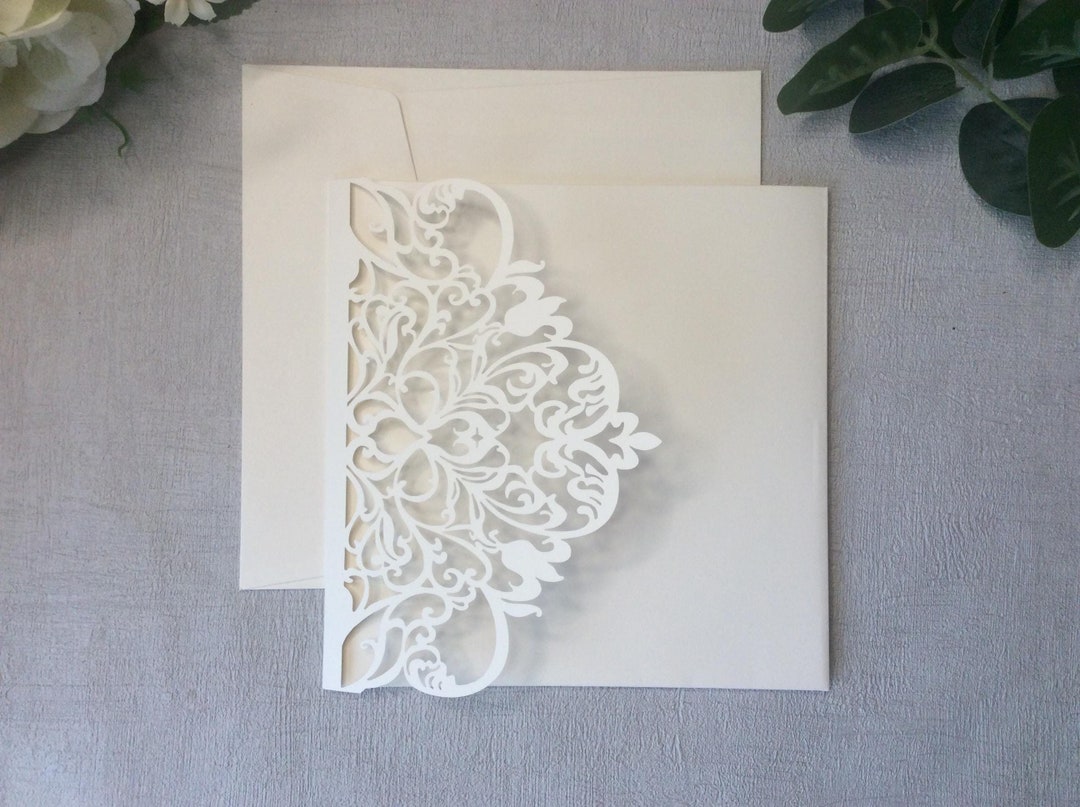 DIY 10 Laser Cut Wedding Invitations, Ivory Pearlised Finish Invitation ...