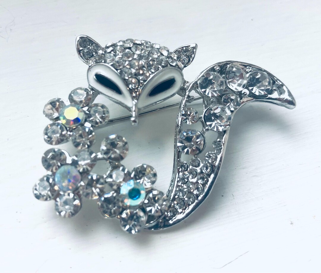 Vintage Brooch, Fox Brooch, Rhinestone Super Sparkle Brooch, Gift ...