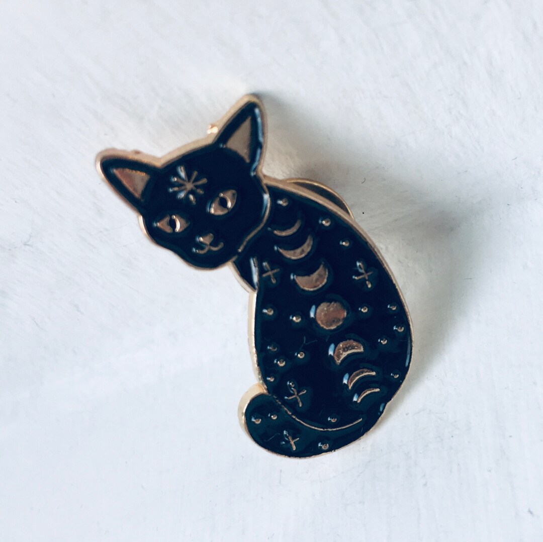 Cat Brooch Black Enamel Cat Brooch Pin Wiccan Accessories Etsy Uk