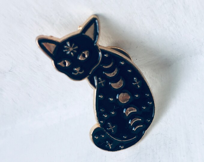 Cat Brooch Black Enamel Cat Brooch Pin Wiccan Accessories Wicca