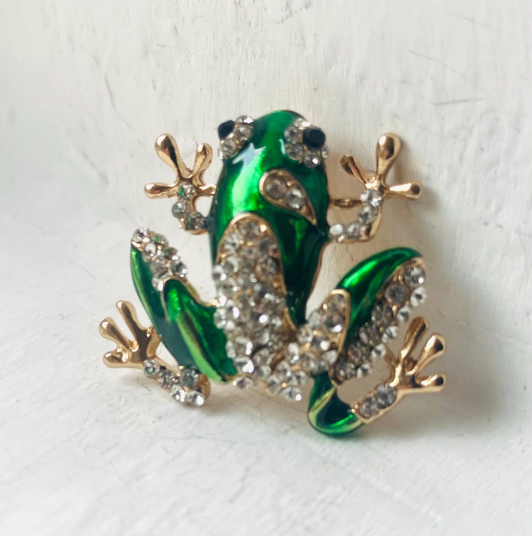 Vintage Brooch, Frog Brooch, Green Frog Brooch, Enamel Animal Brooch ...