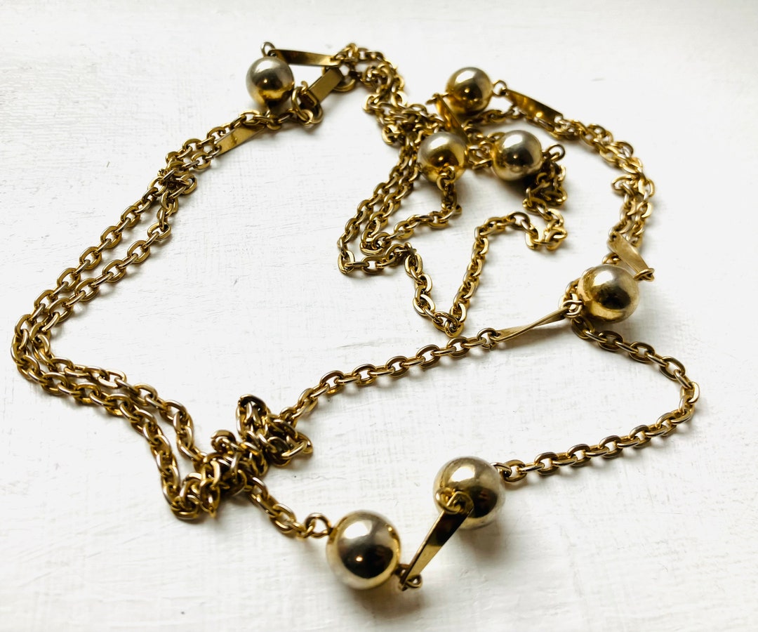 Gold Long Chain Beaded 1960s 60s Vintage Necklace, Vintage Jewellery ...