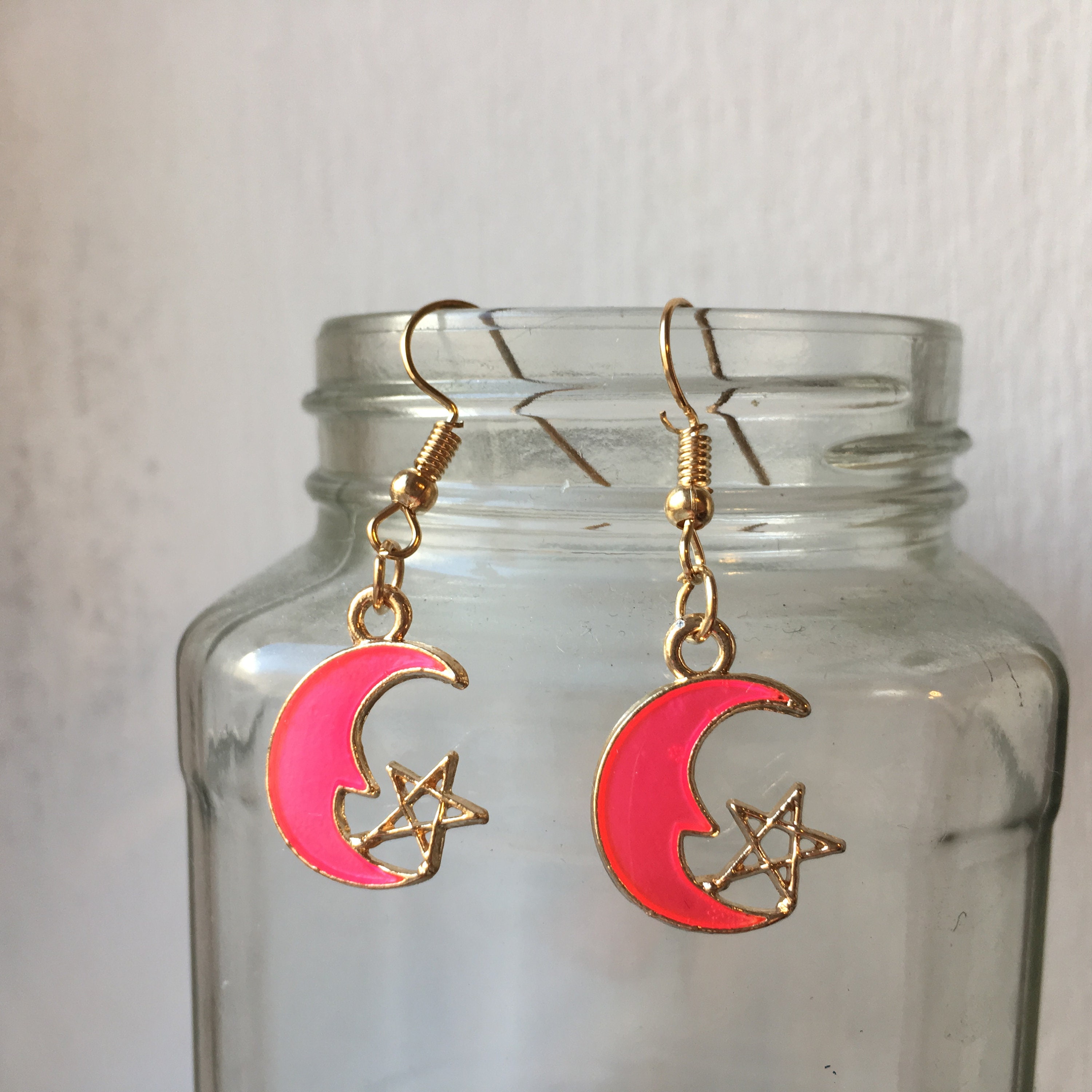 Moon & Star Red Dangle Earrings Vintage Dangle Earrings | Etsy