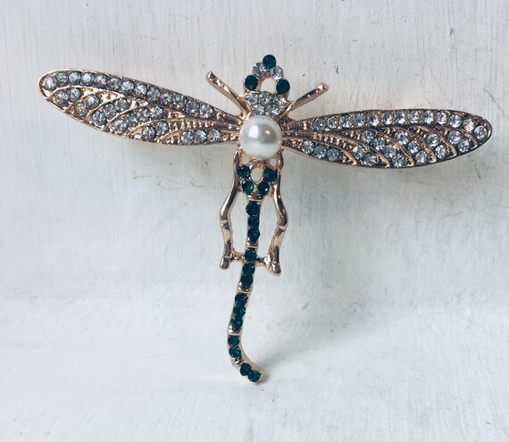 Dragonfly Brooch Brooch Pin Clip Sparkle Rhinestone Green | Etsy