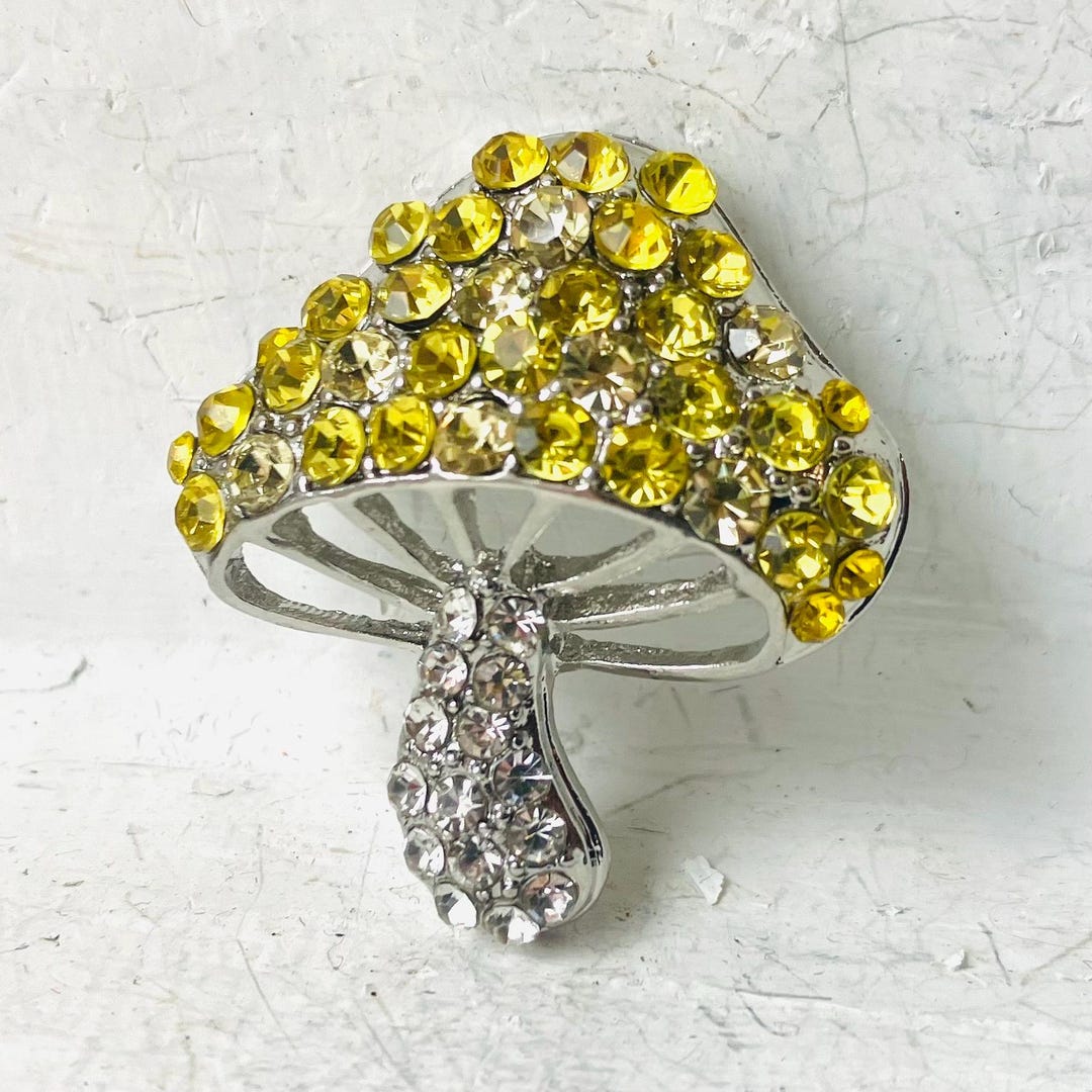Vintage Austrian Crystal Mushroom Brooch, Yellow Toadstool Pin - Etsy