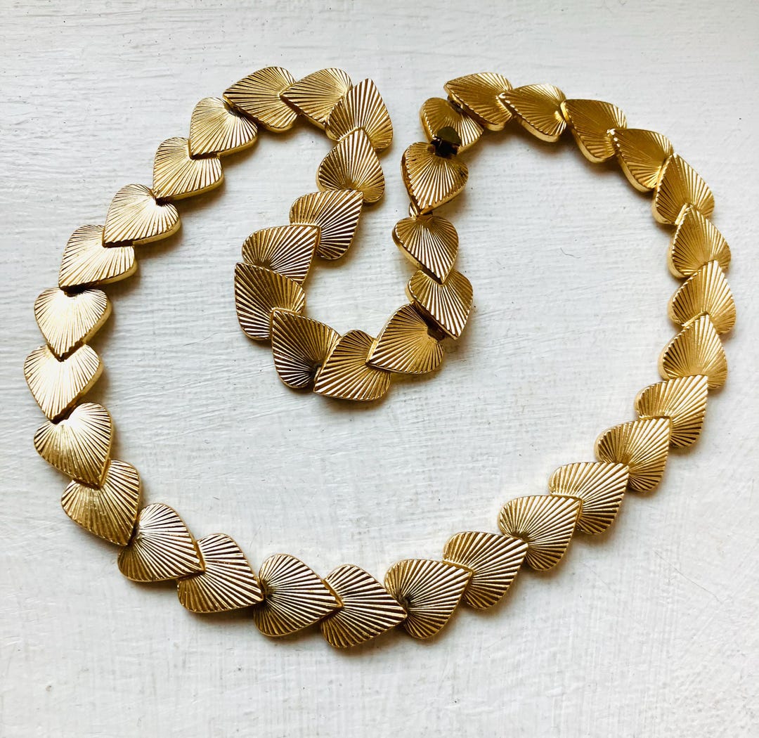 1940s 40s Vintage Gold Plated Heart Chain Link Short Necklace, Vintage ...