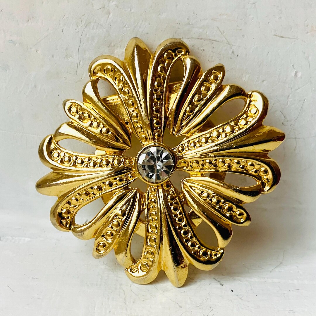 Vintage Ornate Flower Regal Scarf Clip With Diamond: Vintage Brooch - Etsy