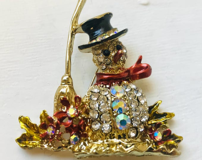 Vintage Rhinestone Snowman Brooch: Sparkle Christmas Pin - Etsy
