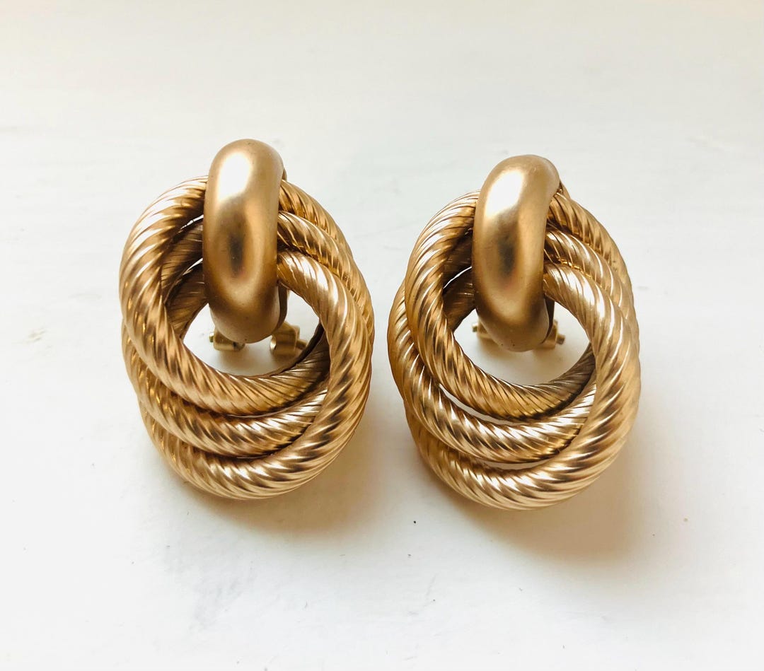Vintage 1990s Gold Knot Pierced Women’s Earrings, Sculptural Vintage ...