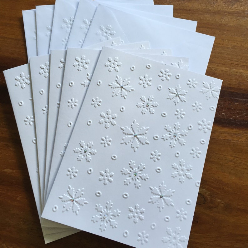 Handmade Embossed Christmas / Holiday Cards. *small Snowflakes* Set of ...