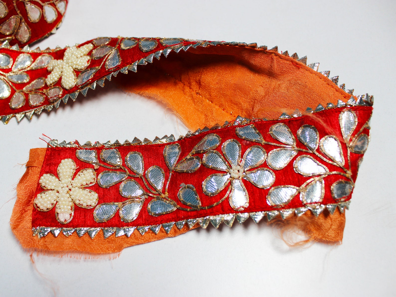 Hand-embroidered Gota Patti Border in Red and White Color - Etsy