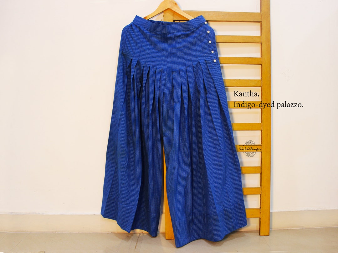 Kantha Indigo Palazzo Pant in Handmade Cotton Fabric - Etsy