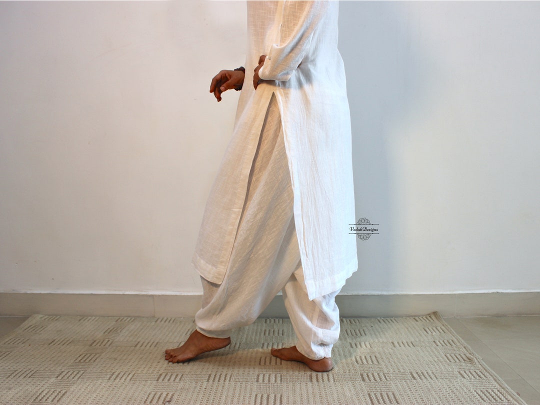 Off-white Khadi Cotton Slub Kurta With Dhoti Pant in Handmade Khadi ...