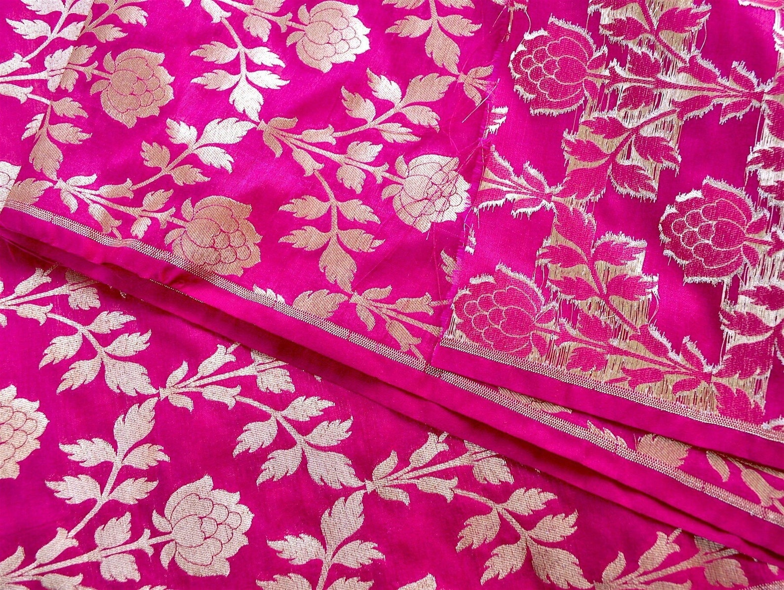 Hot Pink Floral Fabric / Indian Fabric Panel / Dress Sewing Fabric Sold ...