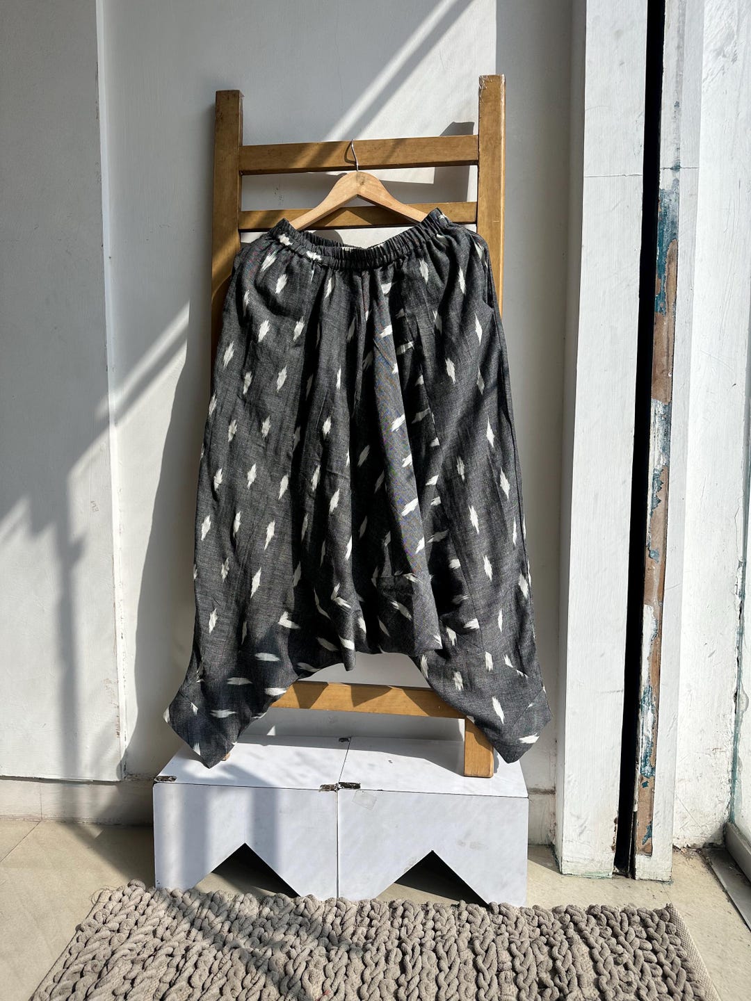 Ikat Harem Pants Light Weight Handloom Cotton Gray and off White Harem ...