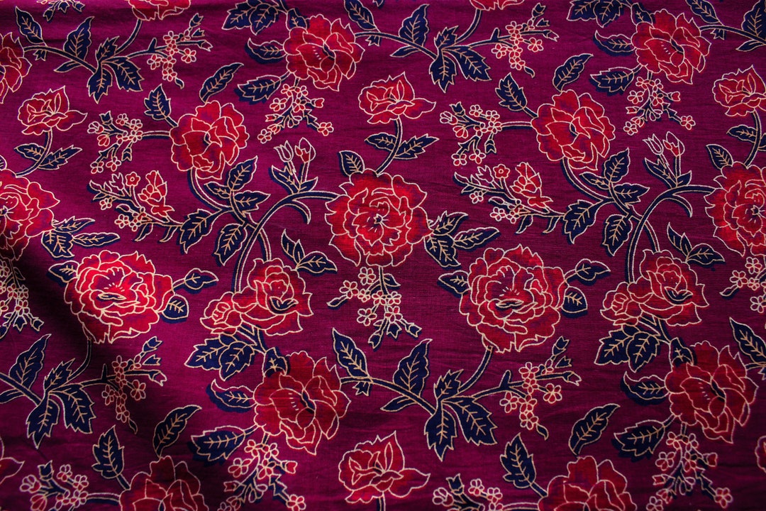 Plum Floral Block Print Fabric in Vegetable Dyes Sold by Yard - Etsy