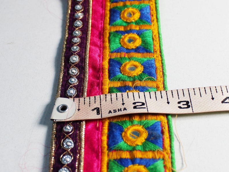 Vintage Mirror Work Kutchi Border in Green and Pink Color Embroidered ...