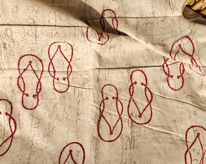 Blue Red Cream Block Print Cotton Fabric Floral Print Vegetable Fabric ...