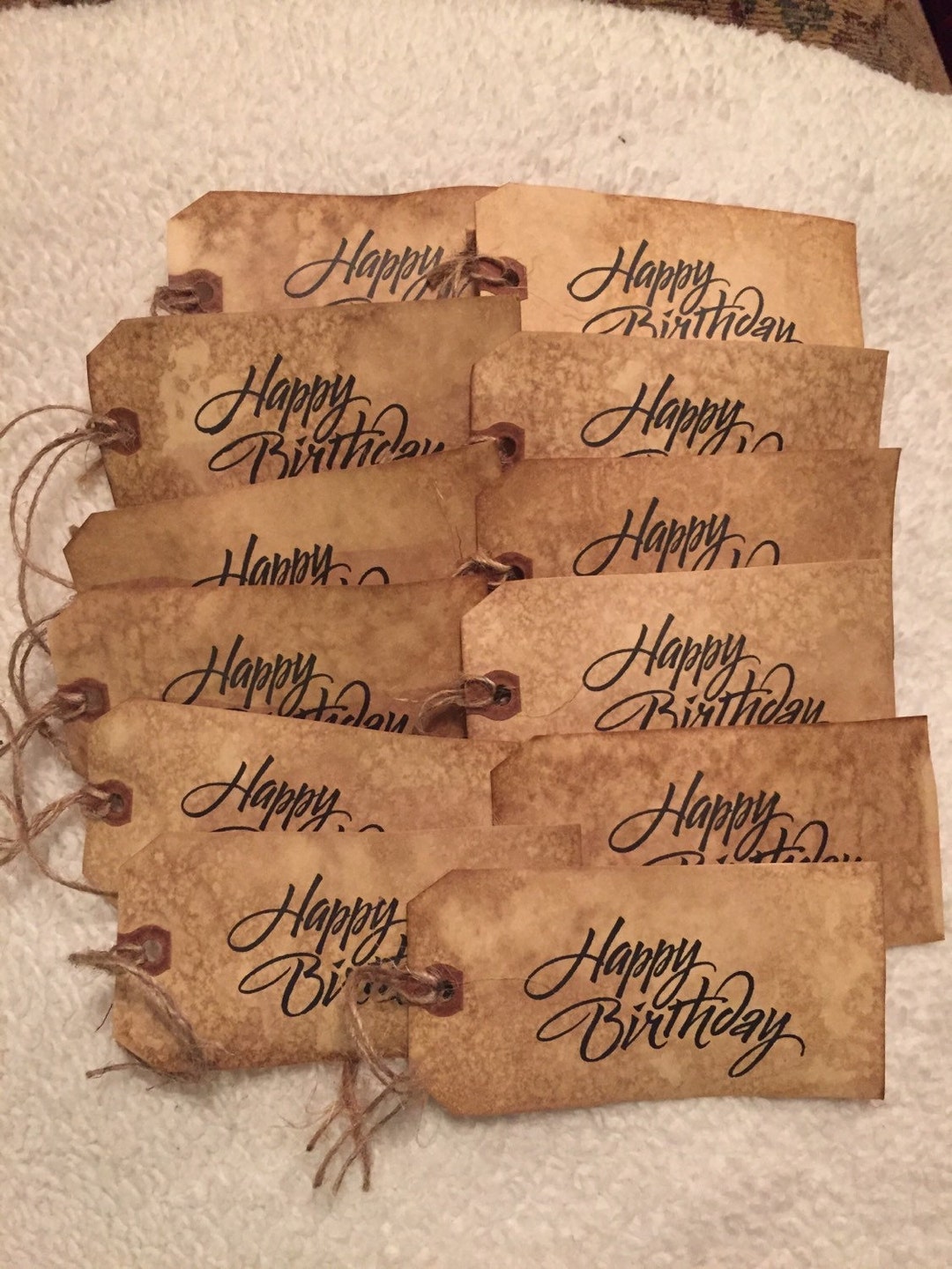 Set of 12 Primitive happy Birthday hang Tags - Etsy