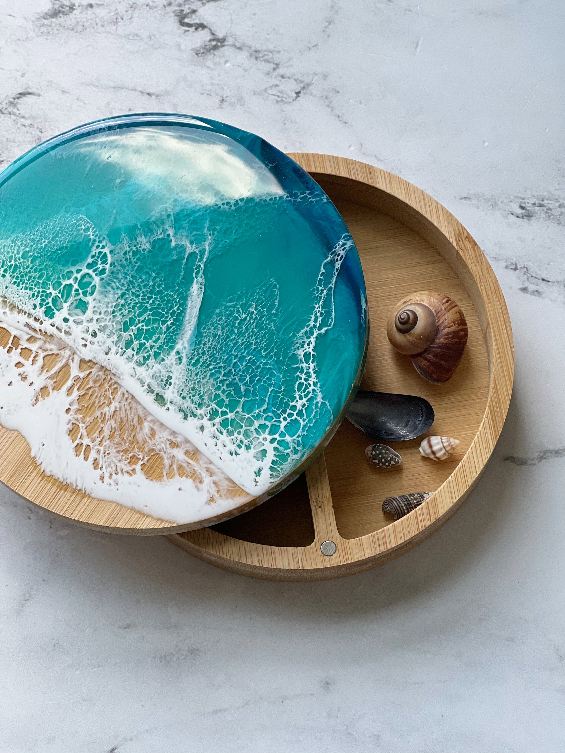 Personalized Trinket Box With Ocean Resin Waves - Etsy
