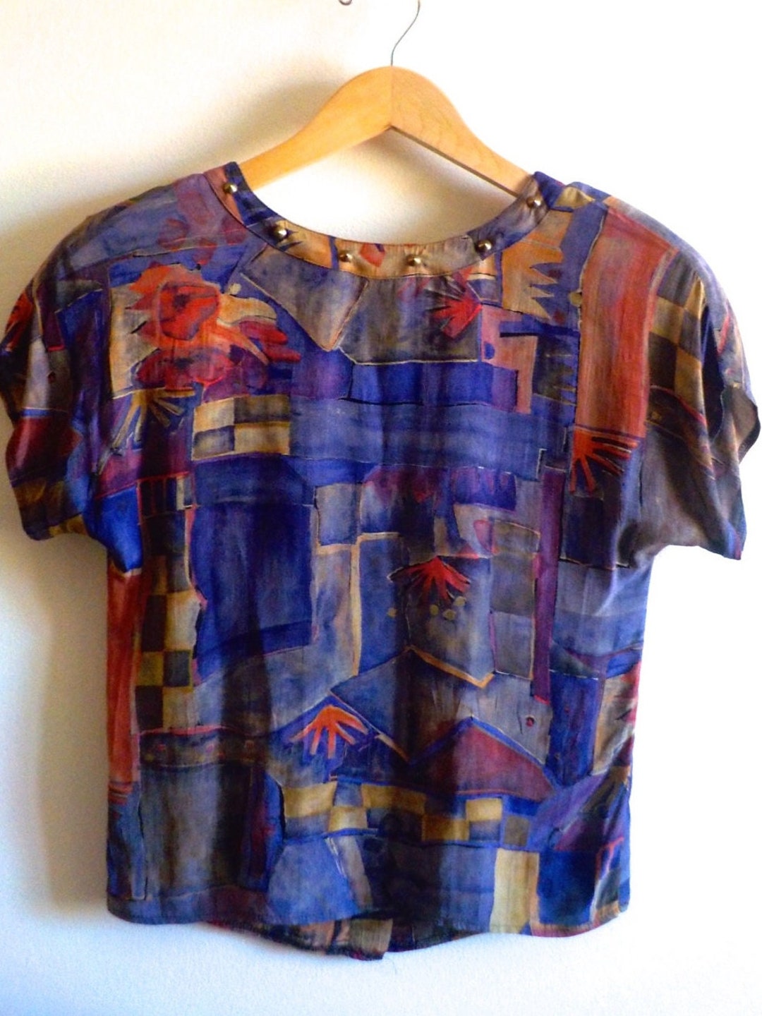 90s BOHO STUDDED Top, Oversized Boxy Structured Shirt 90s Grunge ...
