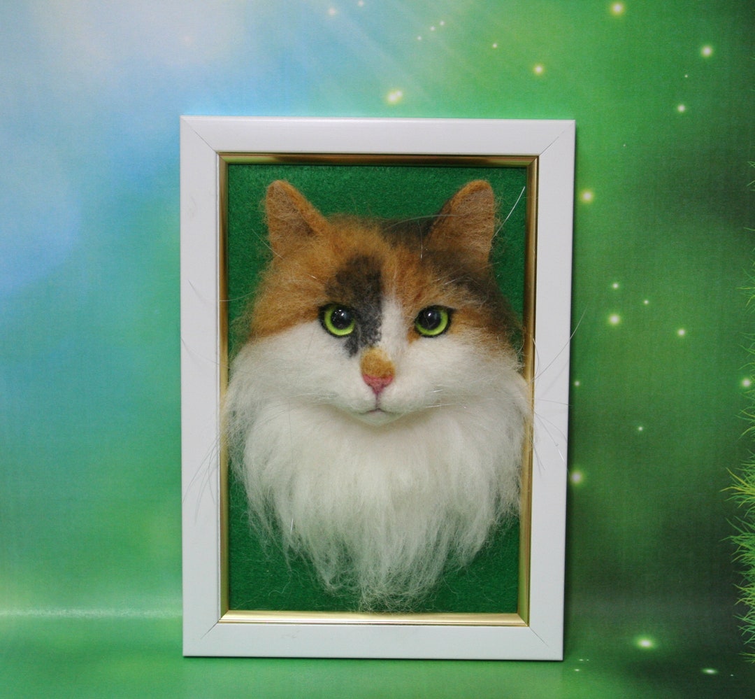 Cat Portrait Sculpture in Frame. Needle Felted Cat. Felt Kitty ...