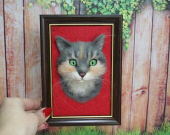 Cat Portrait Sculpture in Frame. Needle Felted Cat. Felt | Etsy