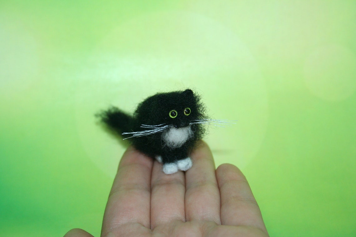 Miniature Dollhouse Cat. Miniature Needle Felted Cat. Black Cat. Kitty ...