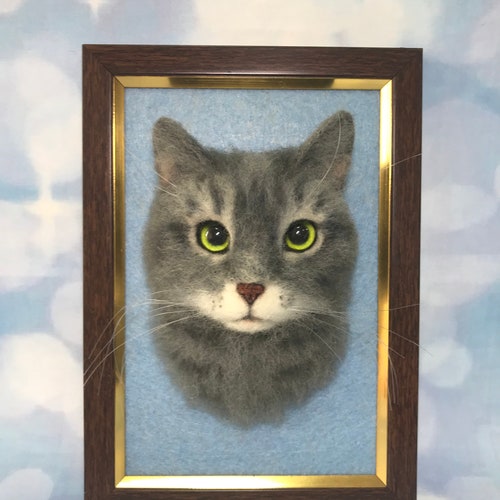 Cat Portrait Sculpture in Frame. Needle Felted Cat. Felt - Etsy