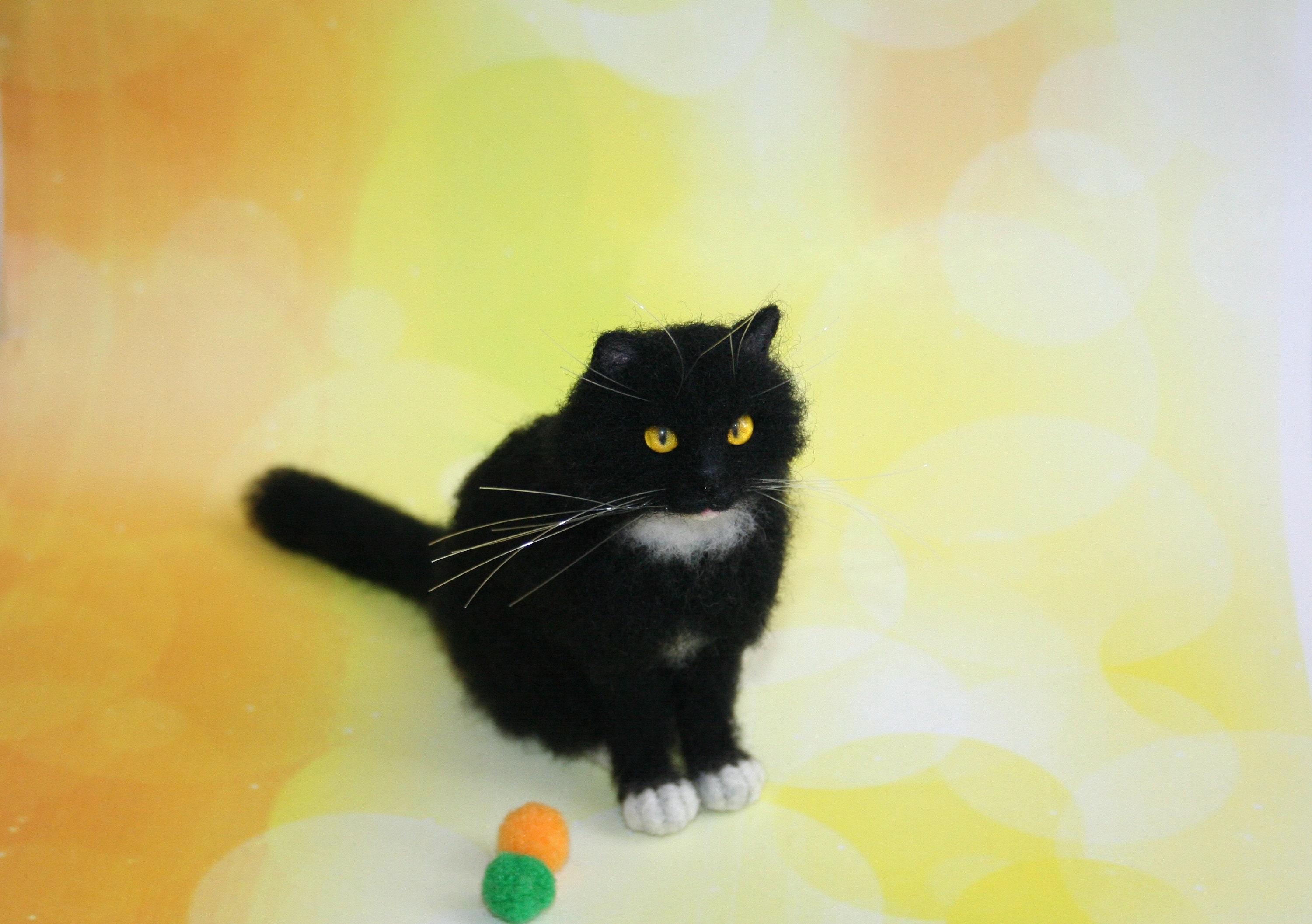 Miniature Needle Felted Cat. Black Cat. Kitty. Green/yellow | Etsy