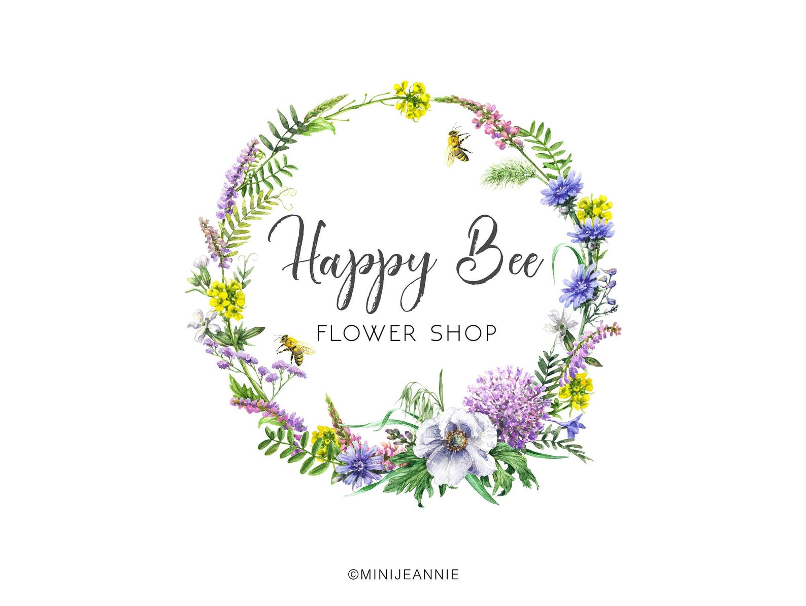 Wild Flowers Wreath Logo-summer Wreath Logo-bee Logo-bee and | Etsy