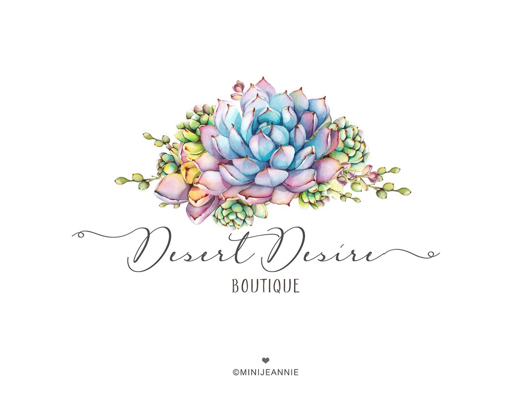 Blue Succulent Logo-blue Flower Logo-cactus Logo-floral Logo-cacti Logo ...