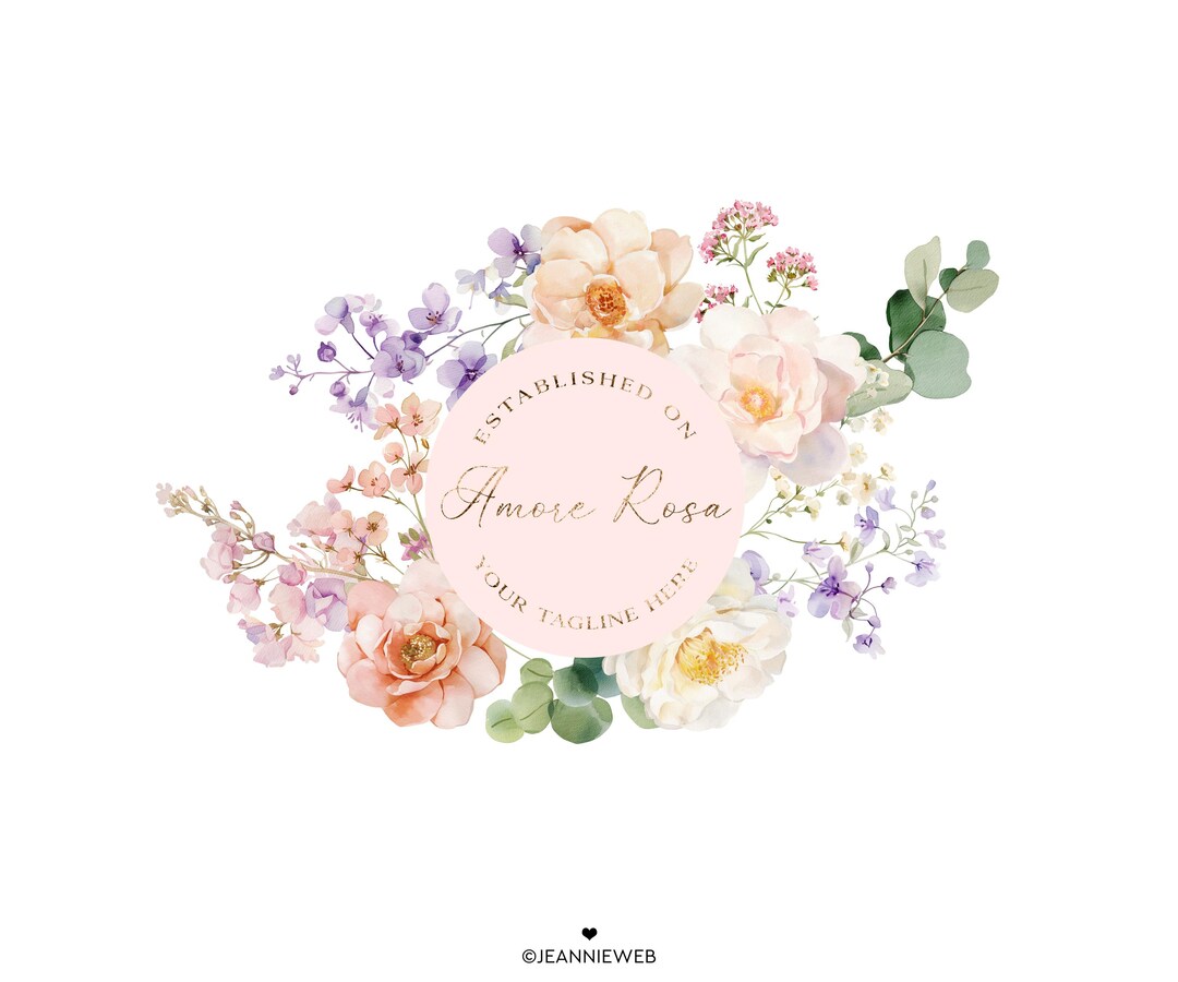 Flower Logo With Circle Frame, Floral Logo, Wildflowers Logo, Peony ...
