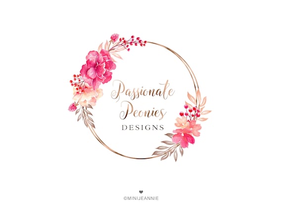 Round Floral Logo-flower Logo-modern Wreath Logo-peonies - Etsy