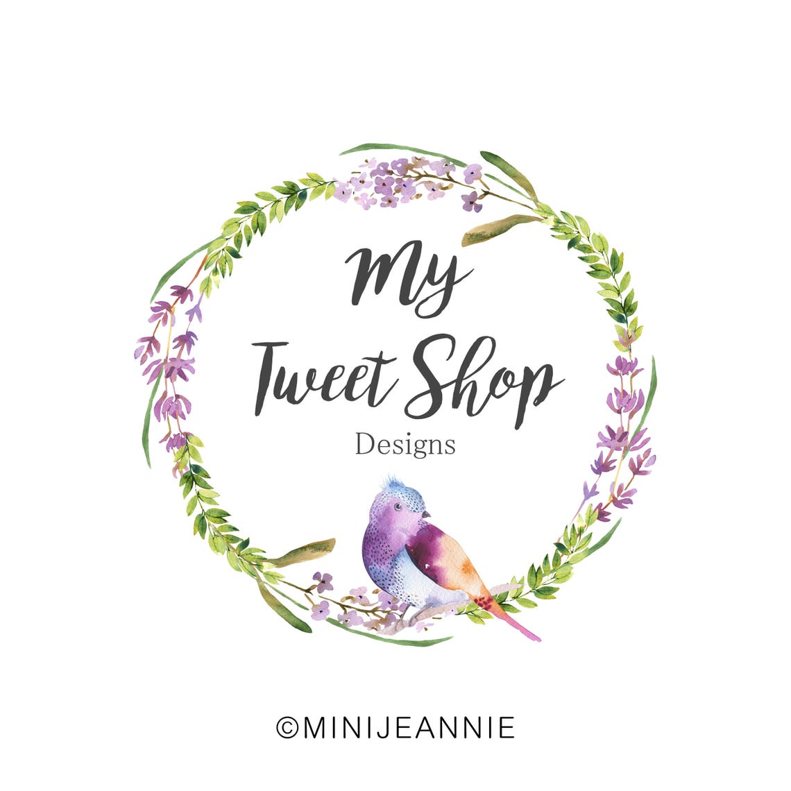 Bird Logo-wreath Logo-flower Logo-nature Logo-spring Logo-etsy - Etsy