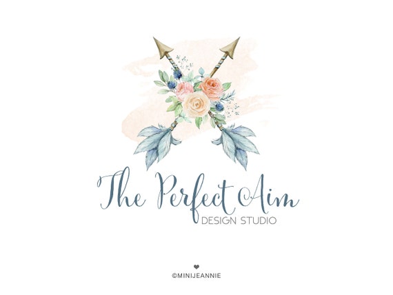 Premade Logo-arrow Logo-boho Logo-crossed Arrow Logo-feather - Etsy