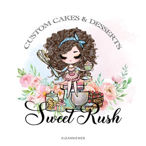 Baking Logo Design, Watercolor Bakery Girl Logo, Sweet Treats Logo ...