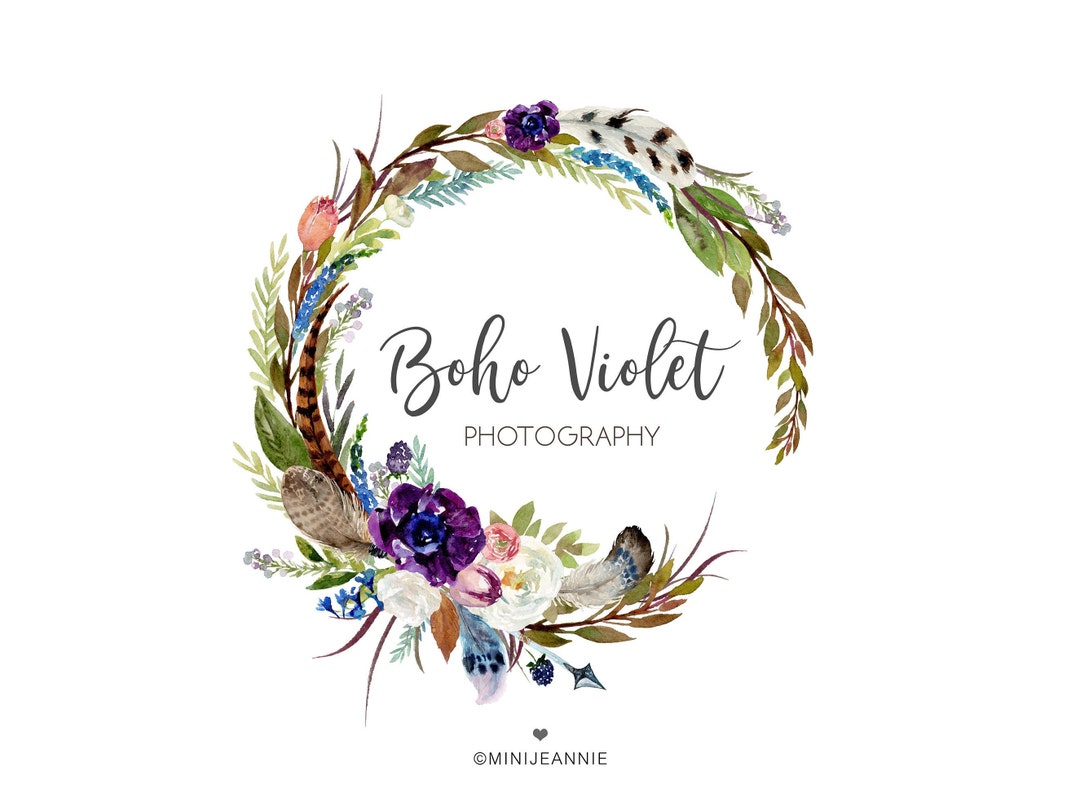 Boho Floral Logo-floral Logo-bohemian Flower Logo-feather Logo-arrow ...
