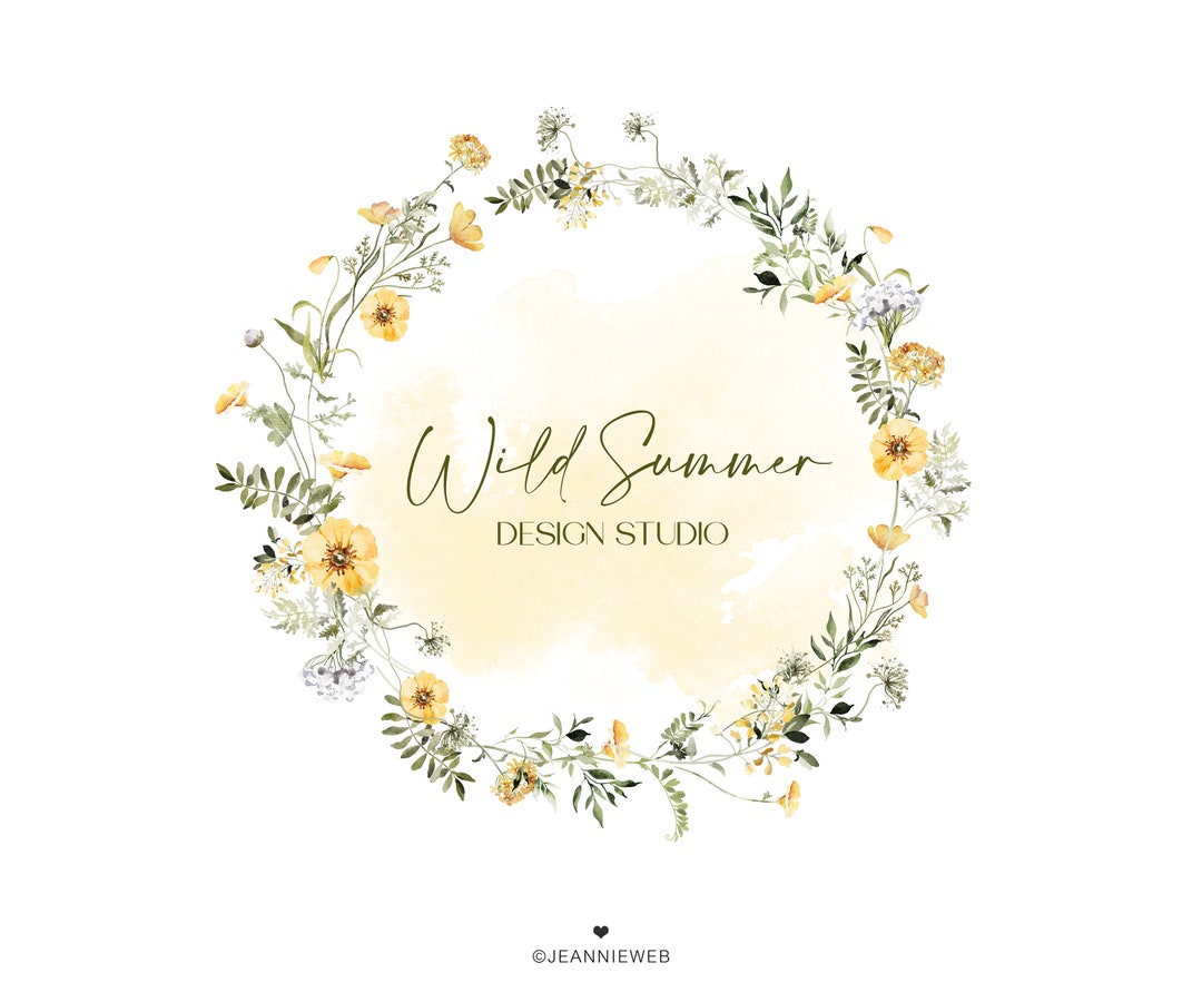 Wildflower Logo, Floral Logo, Wildflower Wreath Logo Design, Floral ...