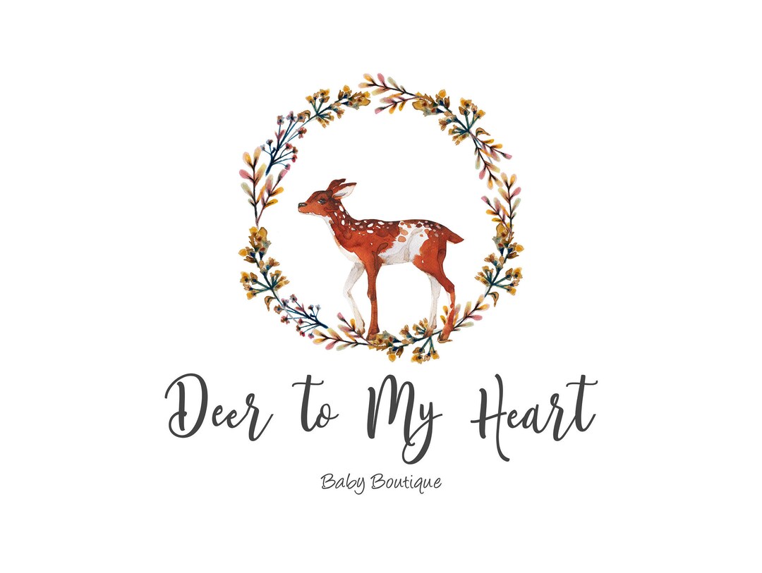 Deer Logo-fawn Logo-animal Logo-nature Logo-wreath Logo-watercolor Logo ...