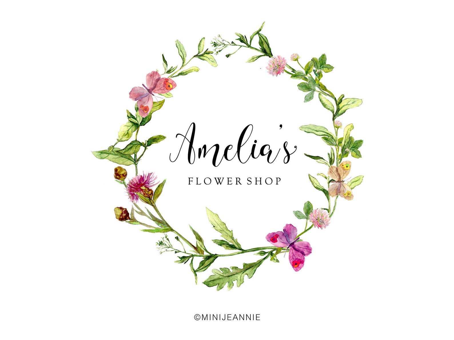 Wreath Logo-floral Wreath Logo-butterfly and Flower - Etsy