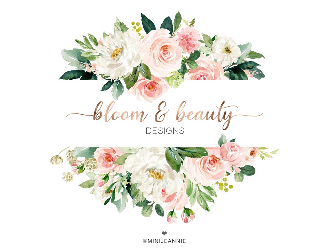 Floral Logo Design, Rose Gold Floral Logo Design, Flower Branding ...