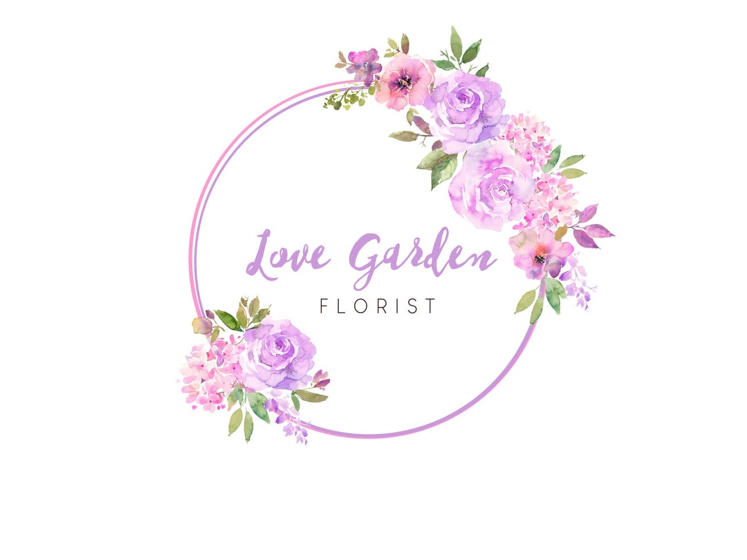 Light Purple Floral Logo, Circle Flower Logo, Round Flower Bouquet Logo ...