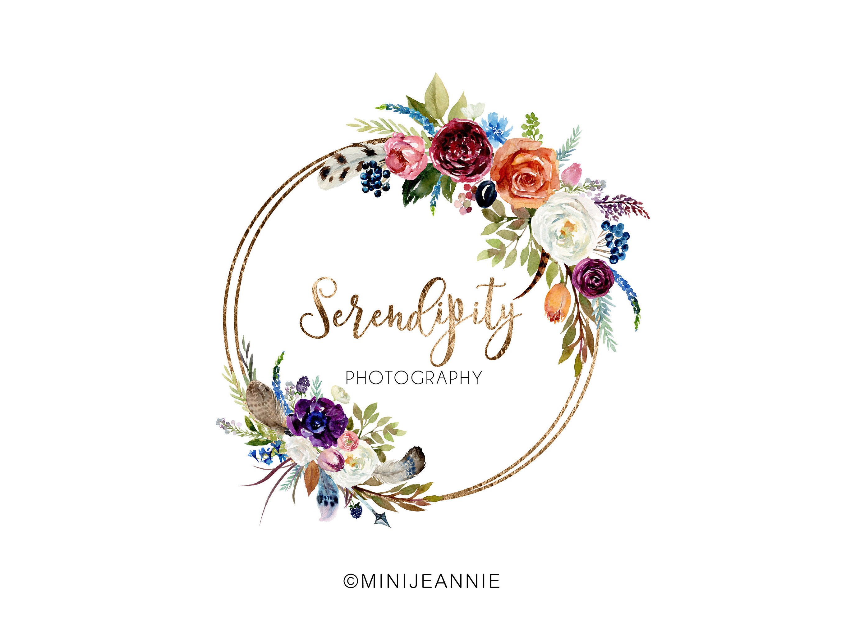 Boho Flower Logo-boho Feather Logo-circle Logo-rustic Floral - Etsy ...