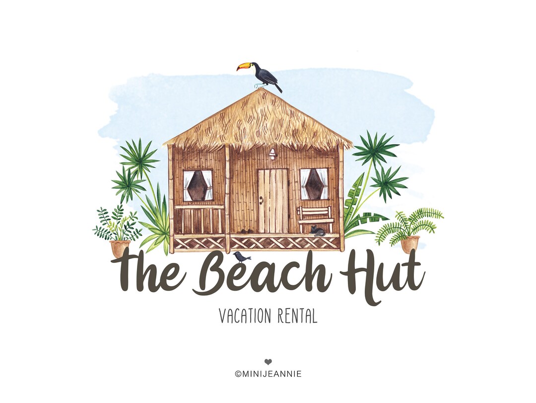 Vacation Rental Logo-travel Logo-bamboo Cottage Logo-beach Hut Logo ...