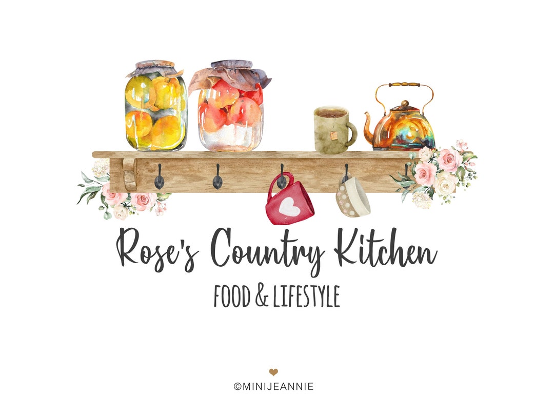 Rustic Kitchen Logo, Cooking Logo, Chef Logo, Food Blog Logo, Mason ...