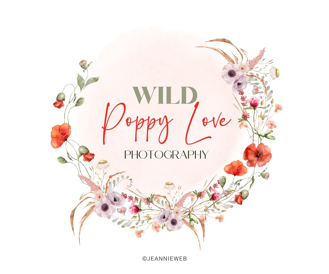 Wildflower Wreath Logo, Poppy Floral Logo Design, Anemone Logo, Poppy ...