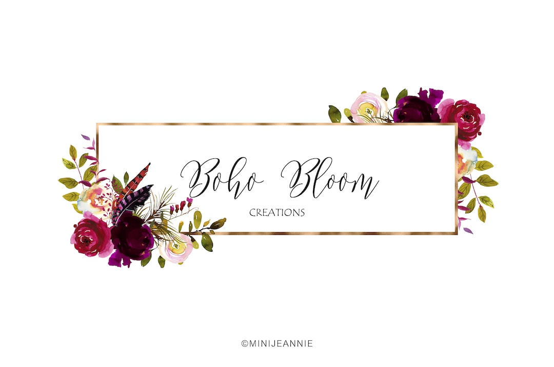 Floral Logo-rustic Flower Logo-boho Floral Logo-floral Label Logo-etsy ...