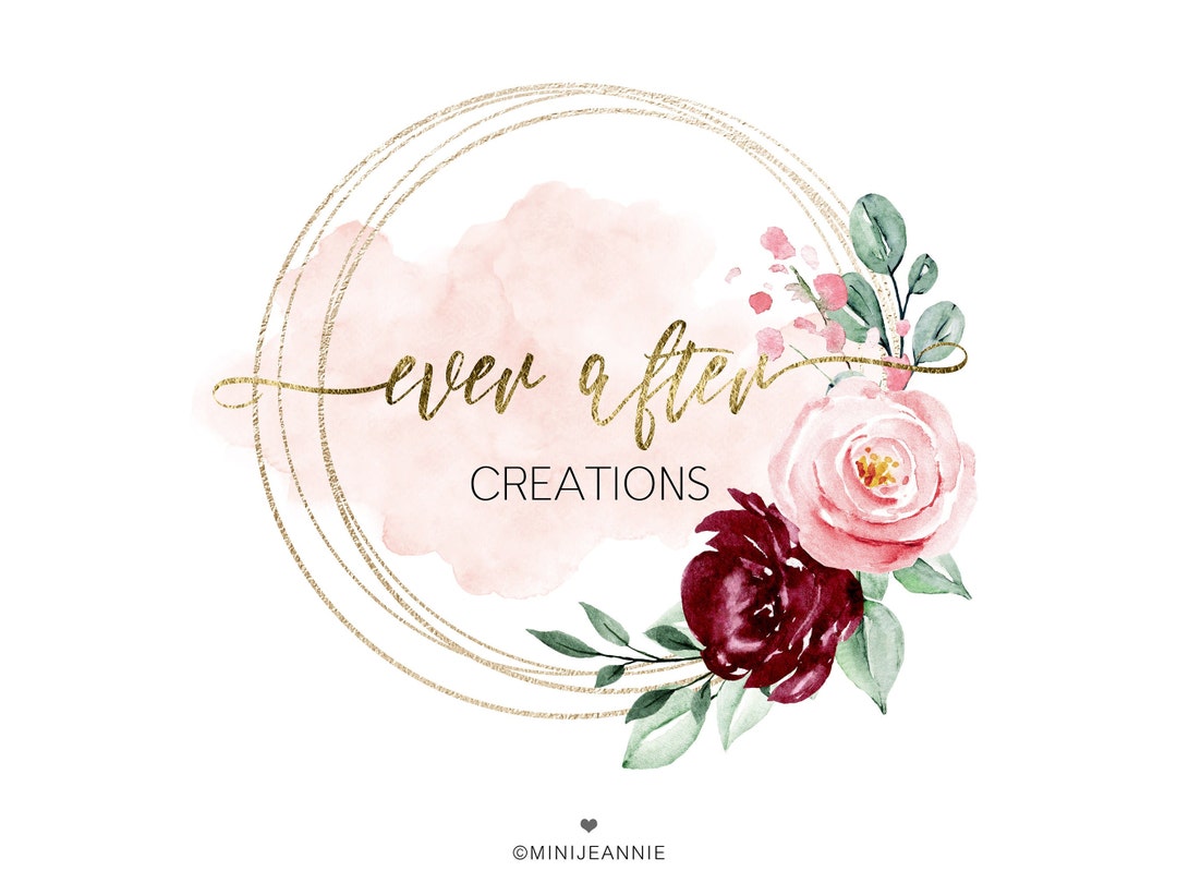 Floral Logo Flower Logo Design Feminine Logo Rose Logo Blush And Burgundy Floral Logo