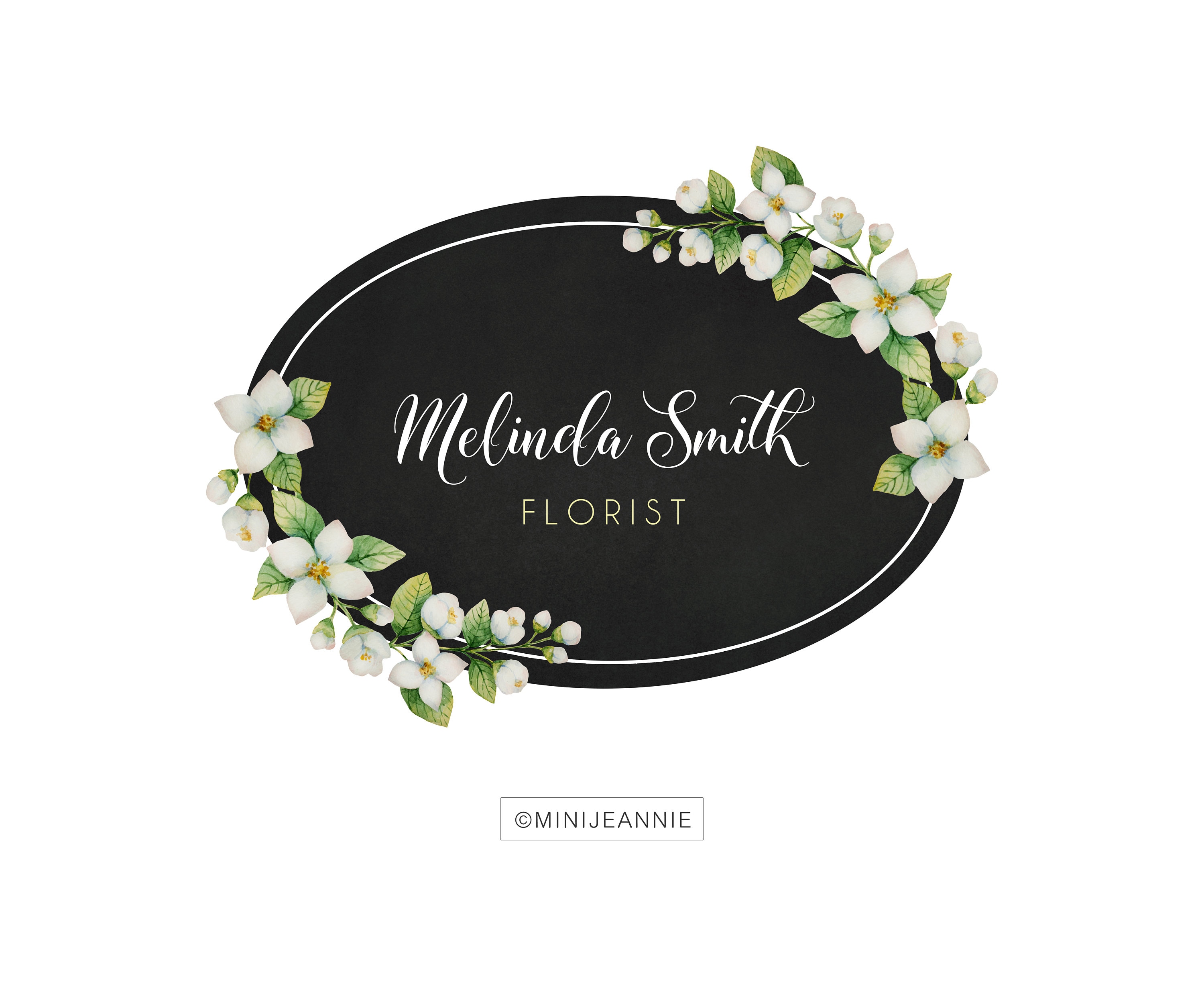 Flower Logo-Floral Logo-Wreath Logo-Chalkboard Logo-White | Etsy